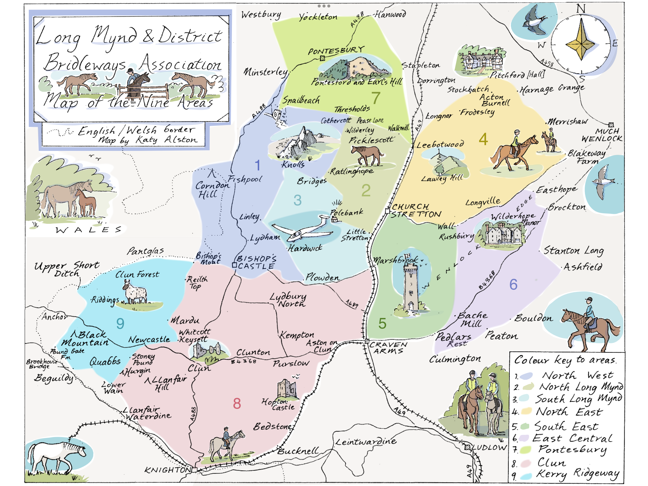 Map of the Nine Areas - Long Mynd Bridleways Group